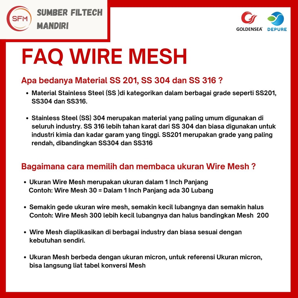 Jual Goldensea Wire Mesh Saringan Ss 304, #10, 12, 14, 16, 18, 20, 24 ...