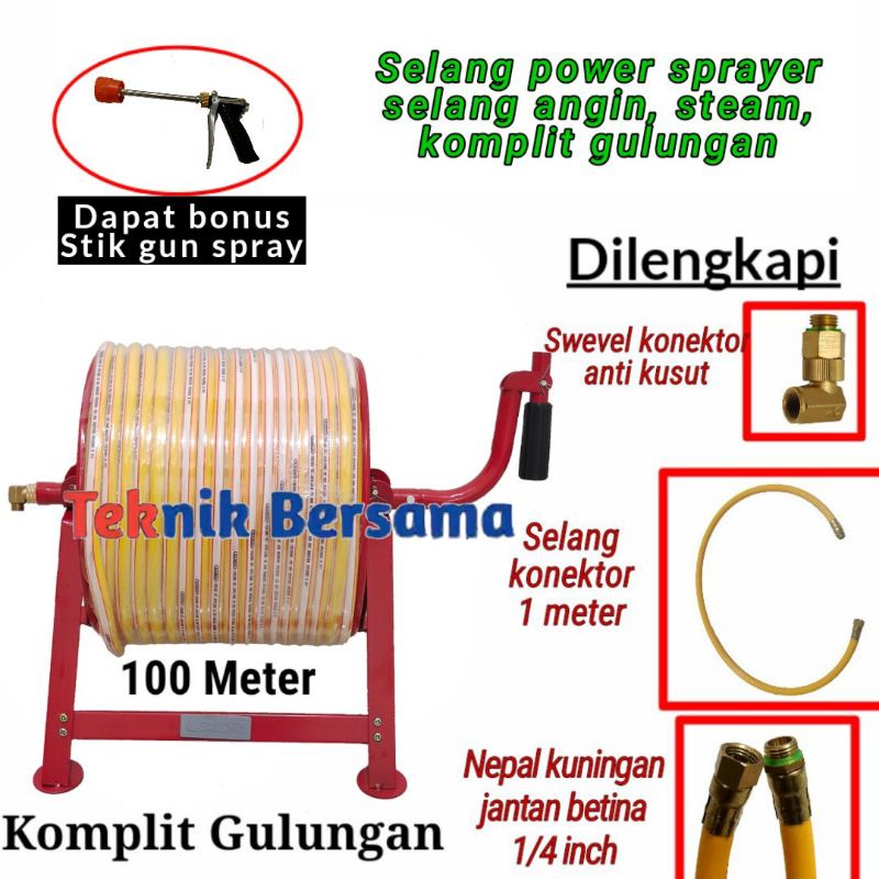Jual Selang Steam Kompresor 100 Meter Komplit Gulungan Selang Power ...