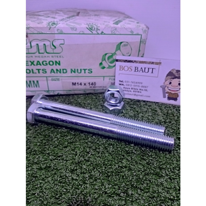 Jual Baut Mur Besi, Baut Mur Hexagon Besi M14X140 Putih P2.0 (Kunci 22 ...
