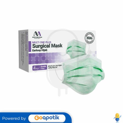 Jual MULTI ONE PLUS 4PLY SURGICAL FACEMASK MASKER HIJAB HIJAU BOX 50 ...