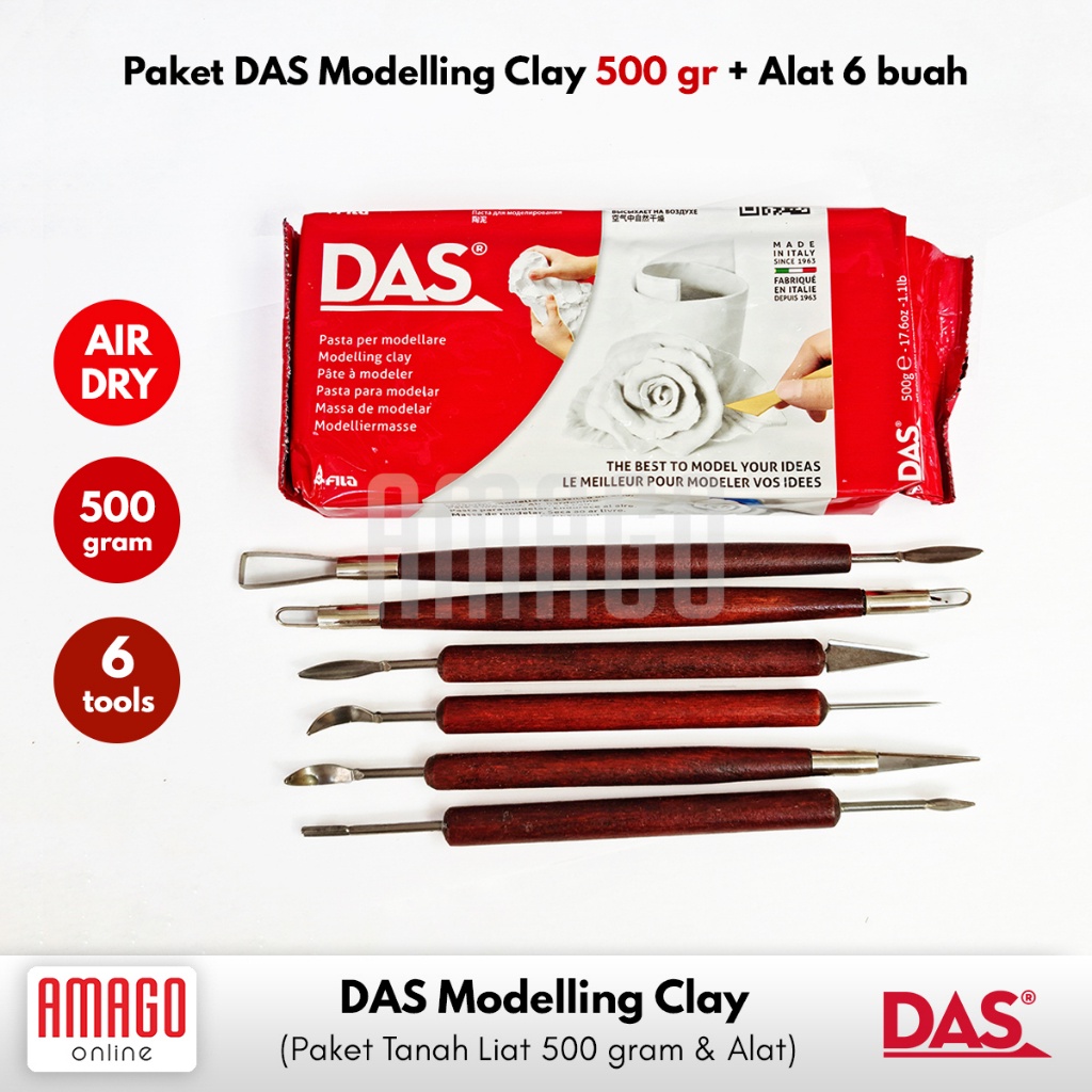 Jual Paket - 1 Das Elling Clay 500 Gram Putih + 1 Set Alat Ukir Clay ...