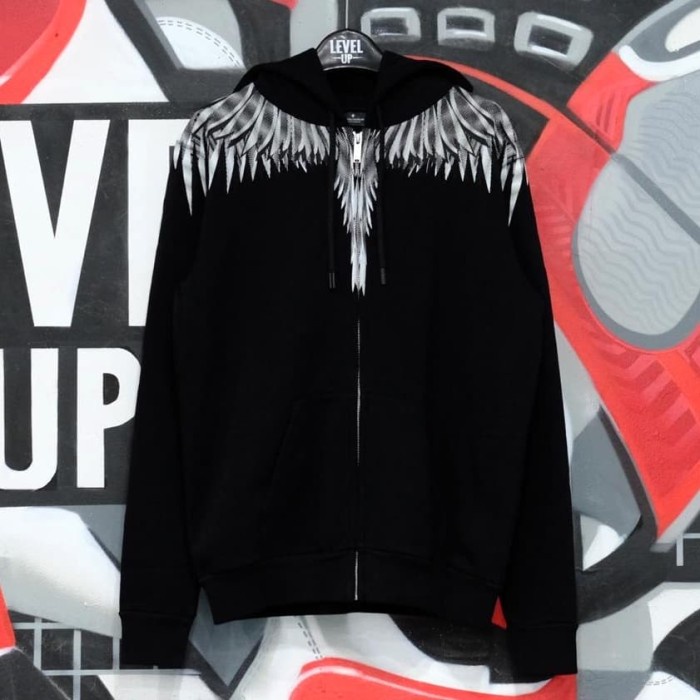 Jual Marcelo Burlon Sharp Wings Zip Hoodie Black White 100% Authentic ...