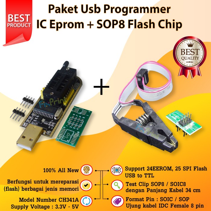 Jual USB Programmer IC Eprom CH341A Module Flash + SOP8 Flash Chip | Shopee Indonesia