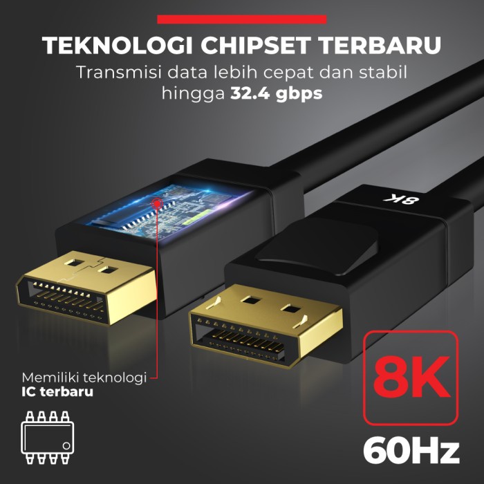 Jual KABEL DISPLAY PORT MALE TO MALE LAPTOP MONITOR DP 8K 1M PX DP-1MM ...