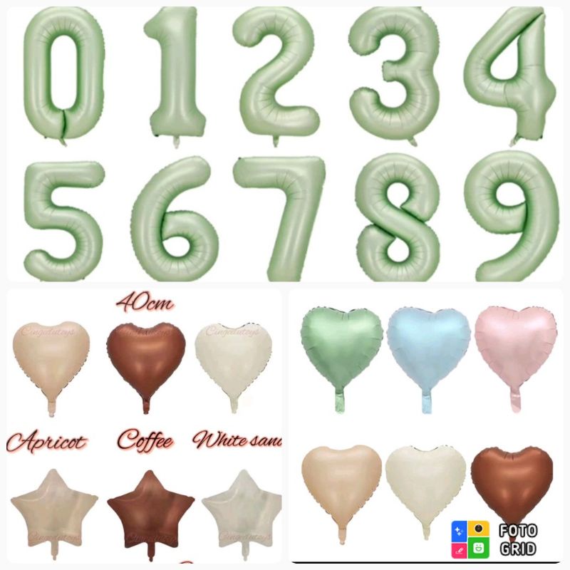 Jual BALON FOIL ANGKA SAGE GREEN coklat krem JUMBO 40" (100 CM)/Balon ...