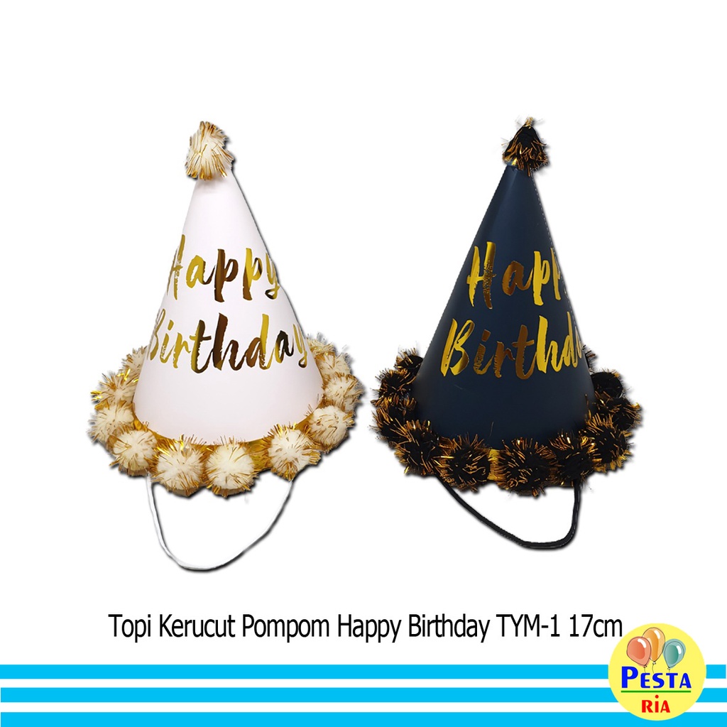 Jual Murah!! (1Pcs) Topi Kerucut Pompom GOLD HBD, topi kerucut hbd ...