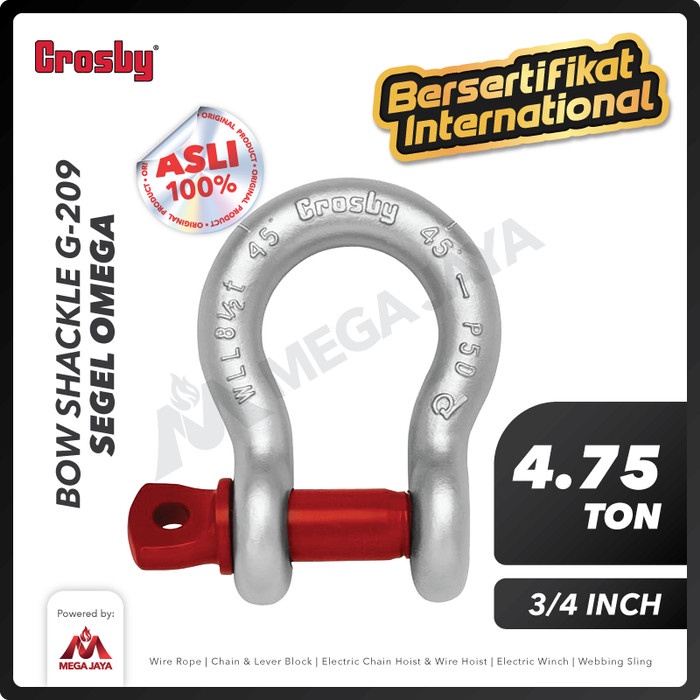 Jual Promo Bow Shackle Omega G209 4.75 Ton - 3/4" Crosby Segel Screw ...