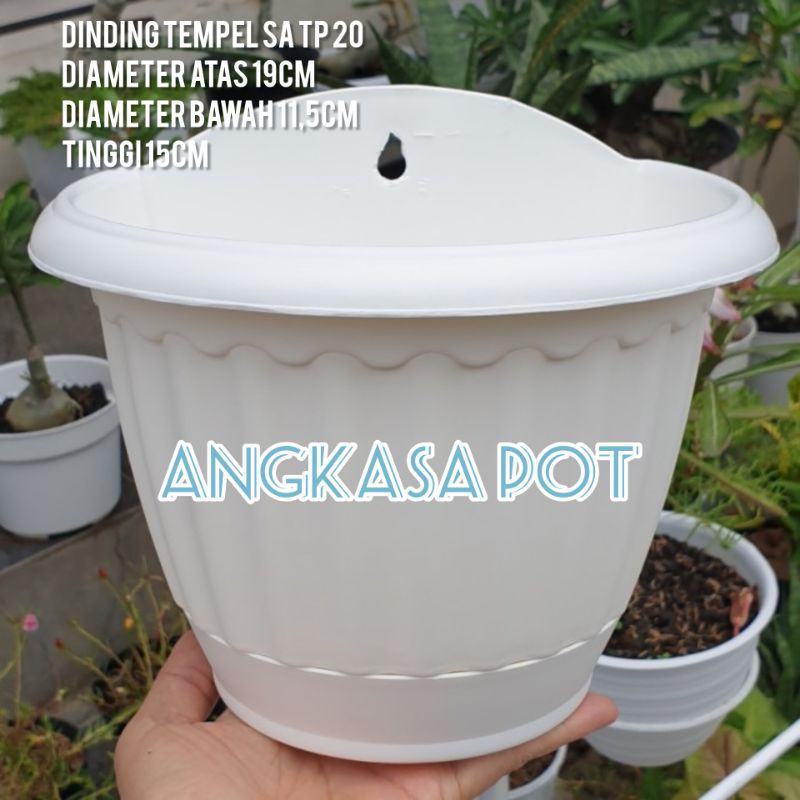 Jual Pot bunga plastik dinding tempel SA TP20 Putih ada tatakannya ...