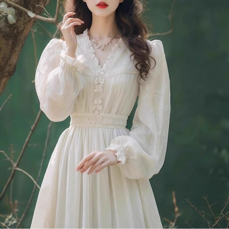 Jual French Style Classic Style White Dress Women's Clothing Princess VintagevintageSkirt ...
