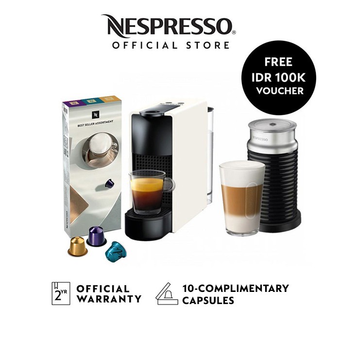 Jual Discount Nespresso Essenza Mini Coffee Machine White + Aeroccino ...