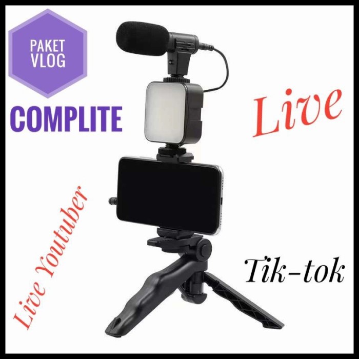 Jual [Original] Paket Vlogging Set Mic Led Lengkap Tripot Live ...