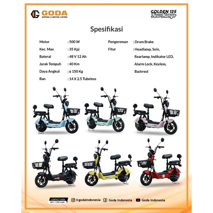 Jual Sepeda Listrik Goda 125 Golden New Mango 48V 12AH Electric Bike ...