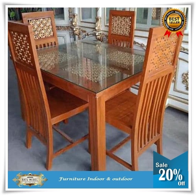 Jual UJ 704 Kursi Makan Kayu Jati 4 kursi / Meja Makan 4 Kursi Minimalis + Kaca - Kursi 1 pcs ...