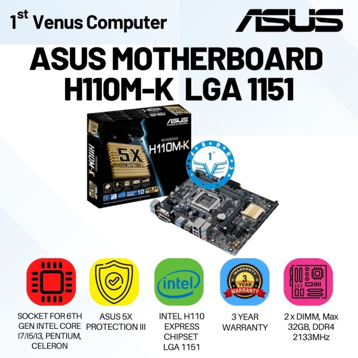 Jual MOTHERBOARD ASUS H110M-K H110 LGA 1151 DDR4 GEN 6/7 / MAIN15-ASS | Shopee Indonesia