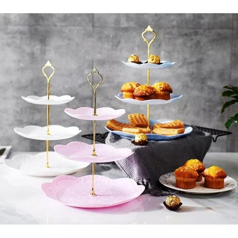 Jual Piring 3 tier / Rak Tempat Kue 3 Tingkat / Piring Saji 3 susun / cupcake holder / tempat ...