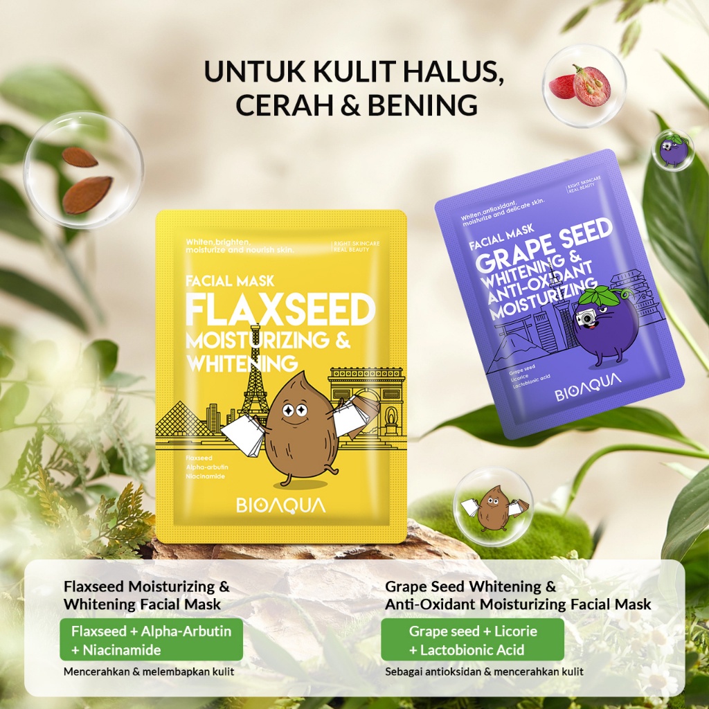 Jual BIOAQUA Sheet Mask Seed Series 25ml - Masker Wajah Ekstrak Biji ...