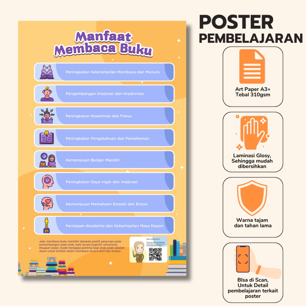 Jual Bu Guru Ria - Poster Manfaat Membaca Buku Disertai Dengan Scan Untuk Buku Berbasis Digital ...