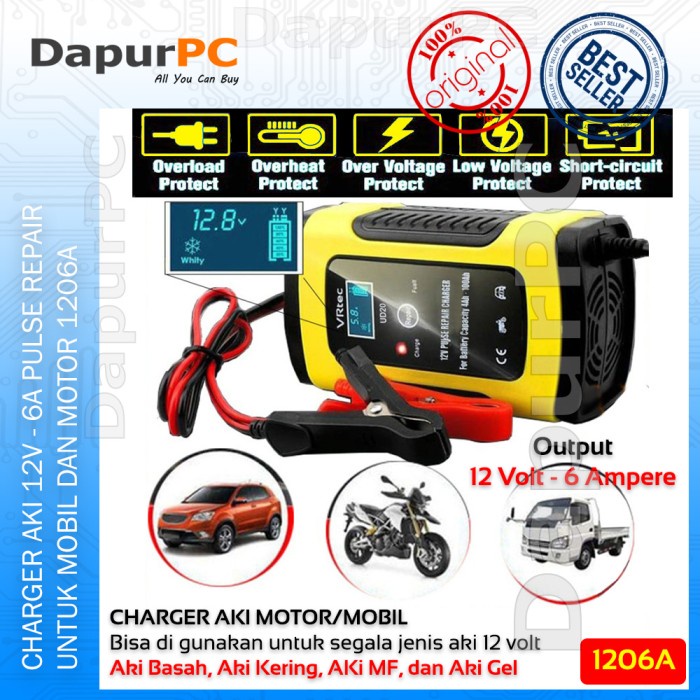 Jual Charger Aki 12V6A 1206A Pulse Repair Automatic Mobil Motor | Shopee Indonesia