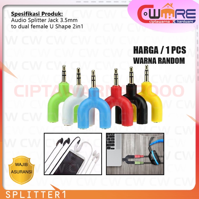 Jual best seller] Splitter Audio Dan Mic U Shape Male To Dual Female Aux 3.5mm - Hitam | Shopee ...