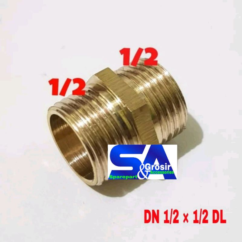 Jual Dobel Nepel 1/2 Drat Luar x 1/2 DRAT LUAR Kuningan - 20x20mm Kne/Knie Pipa | Shopee Indonesia