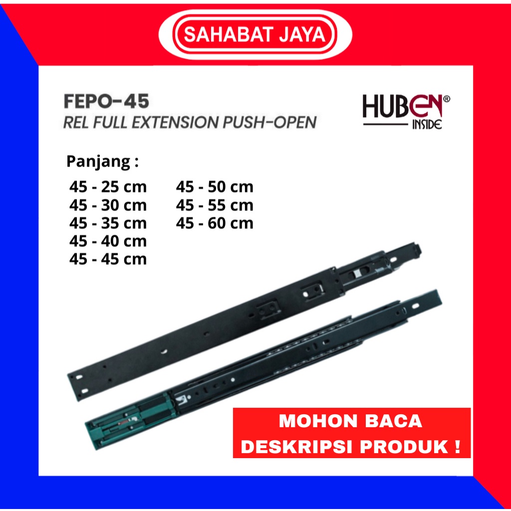 Jual Huben Rel Laci Hitam Hidrolis Full Extension Push Open FEPO 45mm ...