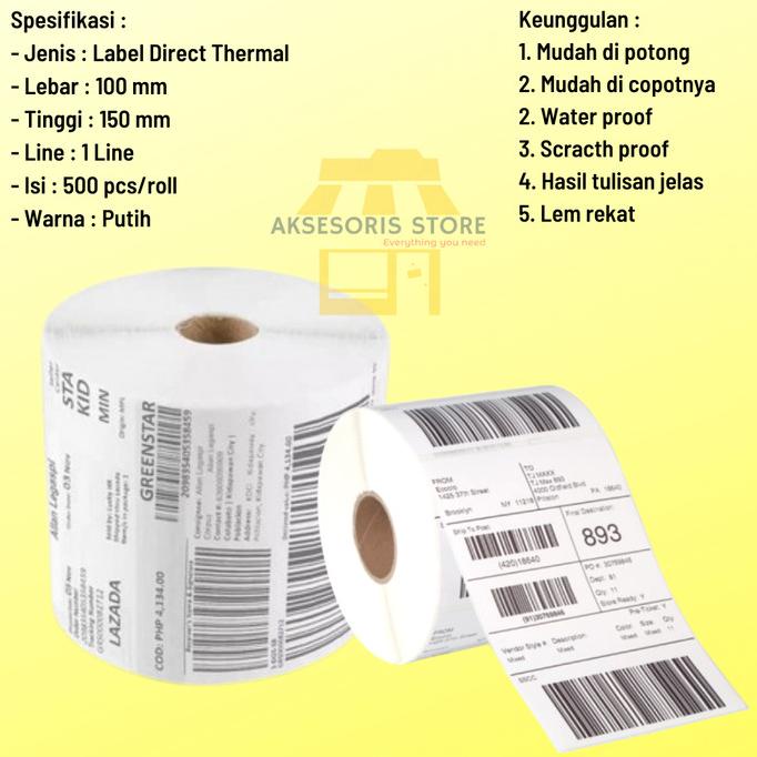 Jual KERTAS THERMAL LABEL BARCODE A6 100X150 500PCS ROLL KHUSUS GOSEND ...