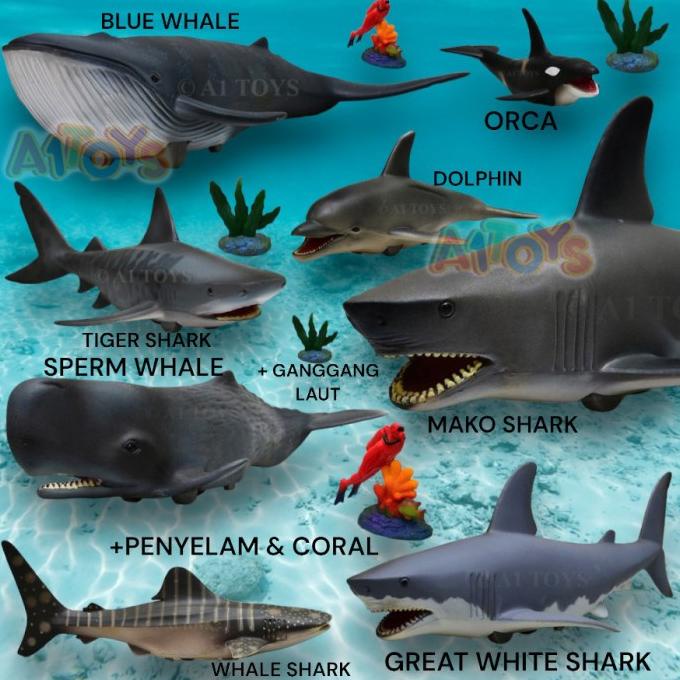 Jual Mainan Ikan Miniatur Shark Whale Dolphin Orca Tiger Shark Mako ...