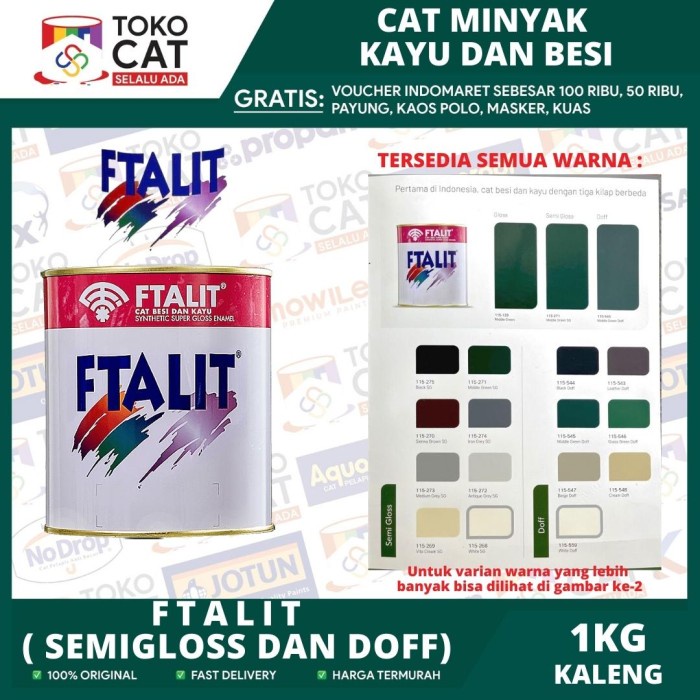 Jual CAT FTALIT 1 KG KALENG CAT MINYAK / CAT KAYU BESI WARNA HITAM DOFF ...