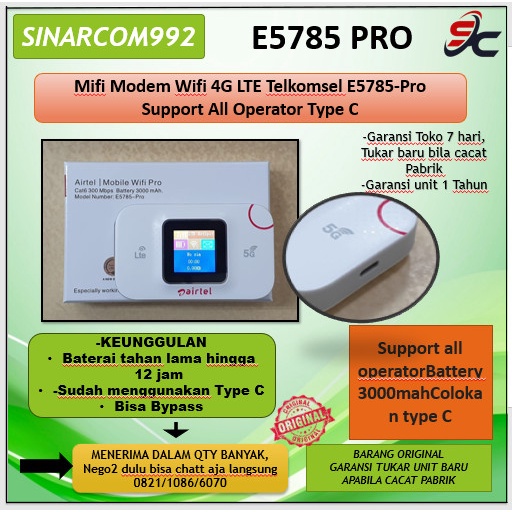 Jual MODEM WIFI 5G LTE TELKOMSEL E5785-PRO SUPPORT ALL OPERATOR TYPE C NEW | Shopee Indonesia