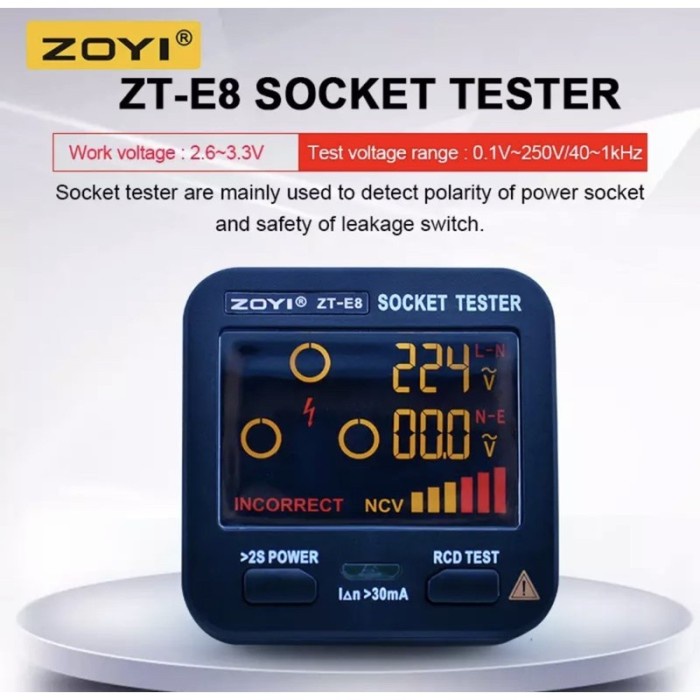 Jual [New] Zoyi Zt-E2 Digital Socket Tester Zt-E8 Smart Lcd Checker ...