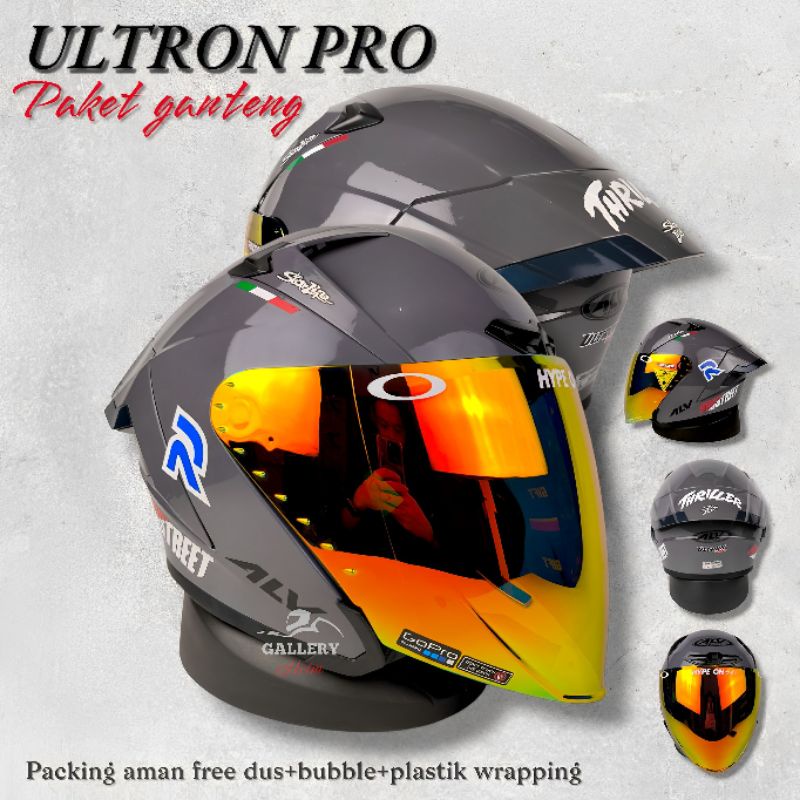 Jual HELM ALV ULTRON PRO GREY GLOSSY PAKET GANTENG PROSTRET | HELM HALF ...