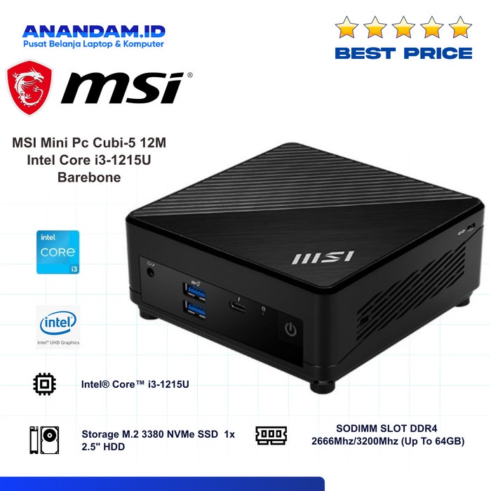 Jual MSI MINI PC CUBI 5 12M intel core i3 GEN 12th (Barebone) | Shopee ...