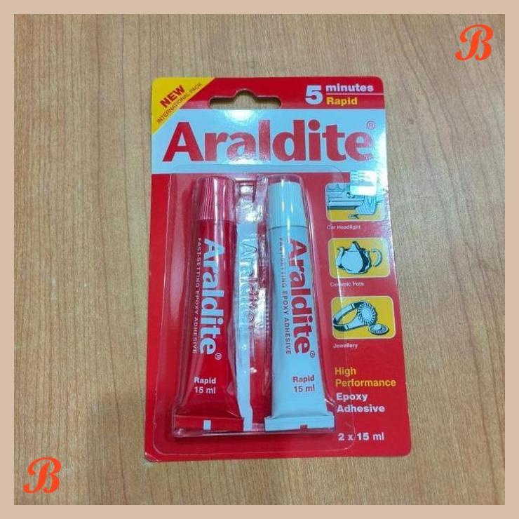 Jual LEM EPOXY BESI ARALDITE RAPID 5 MENIT MERAH 2 X 15ML | Shopee ...