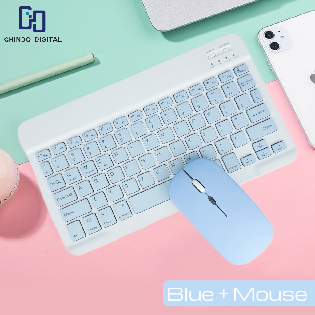 Jual [CID] 3in1 Macaron 10 inch Wireless Bluetooth Keyboard Mouse Set ...