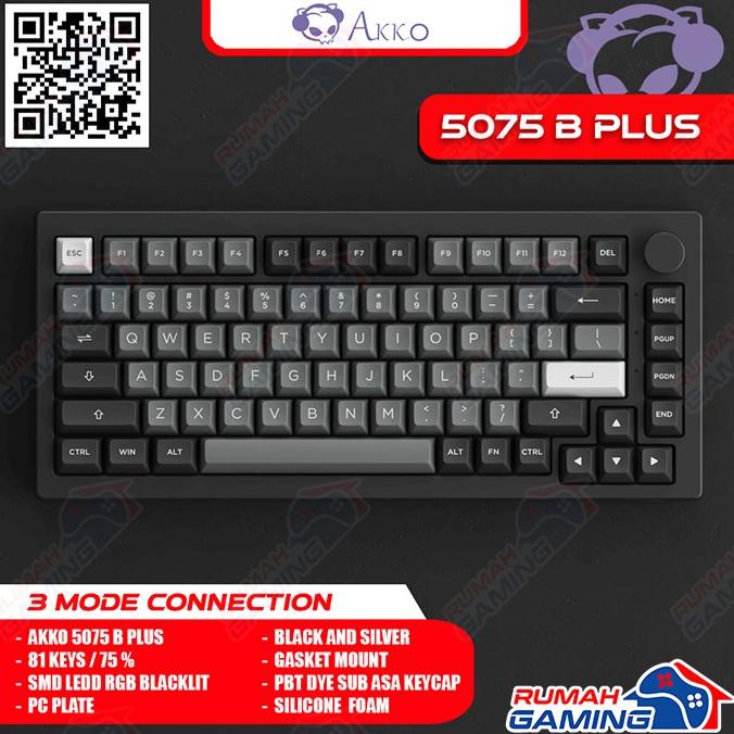 Jual Mechanical Keyboard - Akko 5075B Plus - 3 Mode - 75% - Black & Silver | Shopee Indonesia