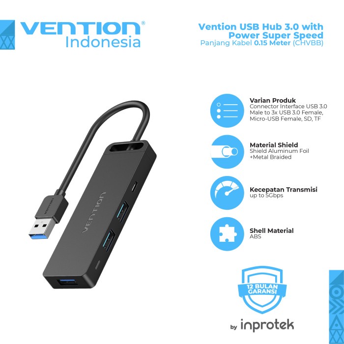 Jual VENTION USB HUB 3.0 WITH POWER SUPER SPEED FOR WINDOWS MAC LINUX ...