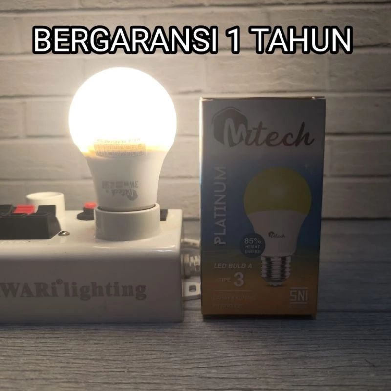 Jual MITECH PLATINUM LAMPU LED A BULB 3W 3 WATT SNI CAHAYA KUNING 3000K BERGARANSI 1 TAHUN ...