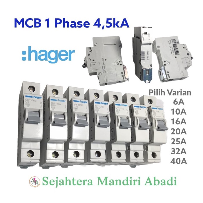 Jual MCB Hager 1Phase Varian 6A 10A 16A 20A 25A 32A 40A Tipe MY 4,5kA | Shopee Indonesia