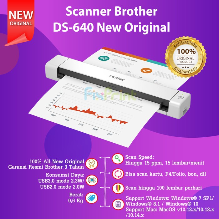 Jual Brother Scanner Ds640 Portabel Compact Mobile Scanner Brother Ds ...
