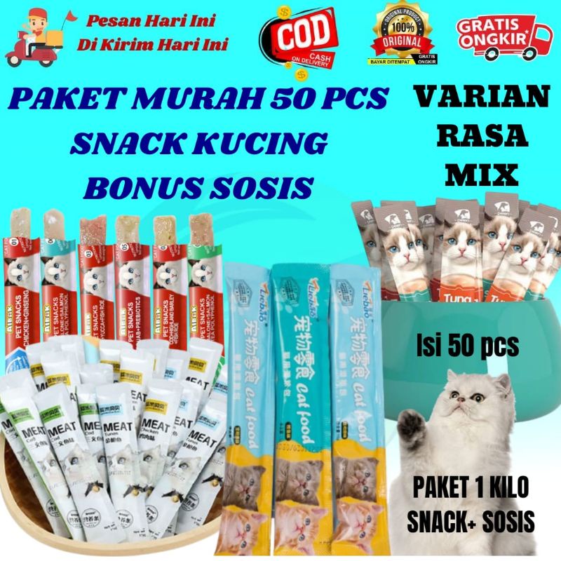 Jual 50 Pcs Snack Kucing Paket 1 Kilo Snack Isi 50 Pcs Bonus Sosis ...