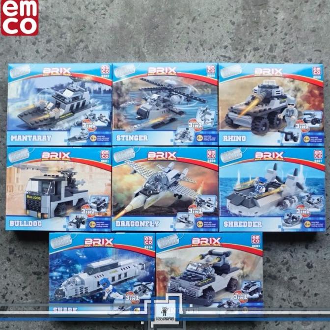 Jual EMCO BRIX Action Heroes 3in1 Creator Bricks Mobil Pesawat Army ...