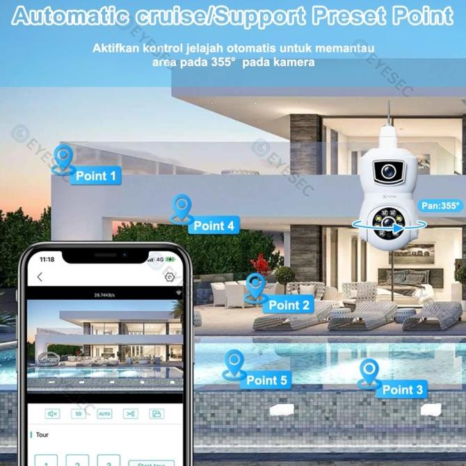 Jual CCTV Bohlam EYESEC Dual lens 4MP 6MP FHD 2K PTZ smart IP Camera | Shopee Indonesia