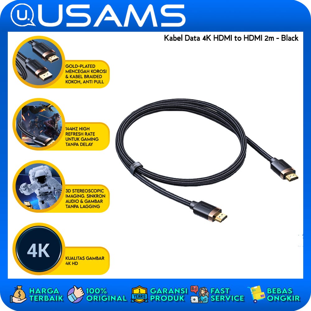 Jual USAMS Kabel Data 4K HDMI to HDMI 2m | Shopee Indonesia
