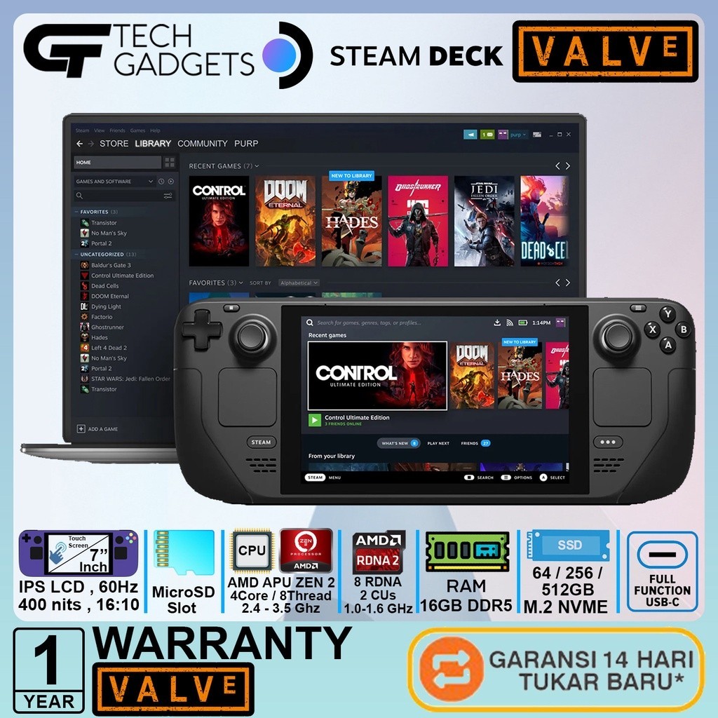 Jual [LIMITED QUALITY] STEAM DECK VALVE HANDHELD GAMING PC 64GB 256GB ...