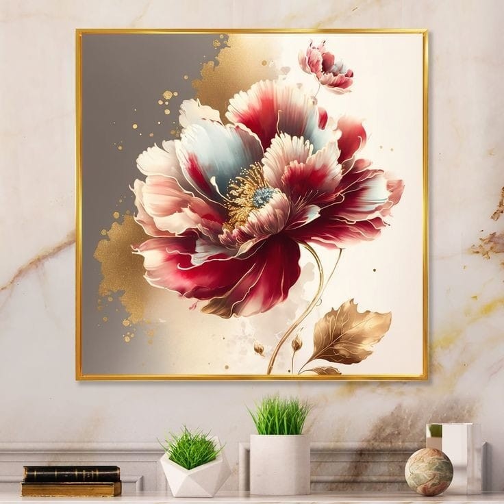 Jual Lukisan Bunga Mawar Merah Teksture Tebal Modern art 3D Hiasan ...