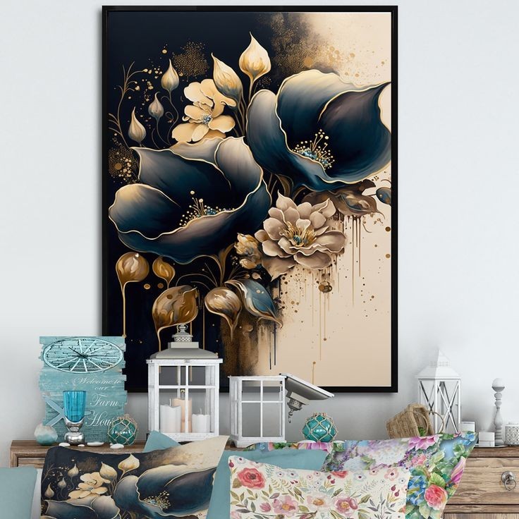 Jual Lukisan Bunga Mawar Biru Aesthetic Teksture Tebal Modern art 3D ...
