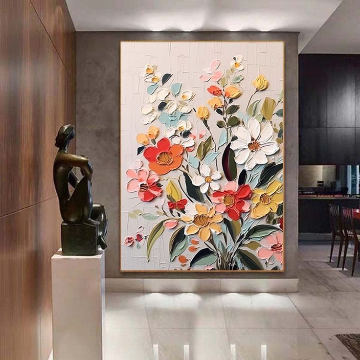Jual Lukisan Bunga Mawar Full Color Teksture Tebal Modern art 3D Hiasan ...