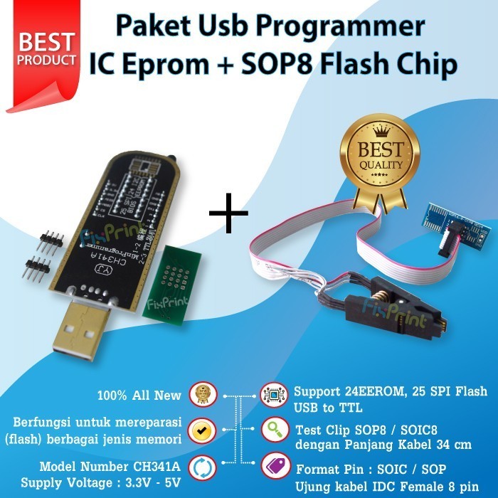 Jual Usb Programmer Ic Eprom Ch341A Module Flash Plus Sop8 Flash Chip Best | Shopee Indonesia