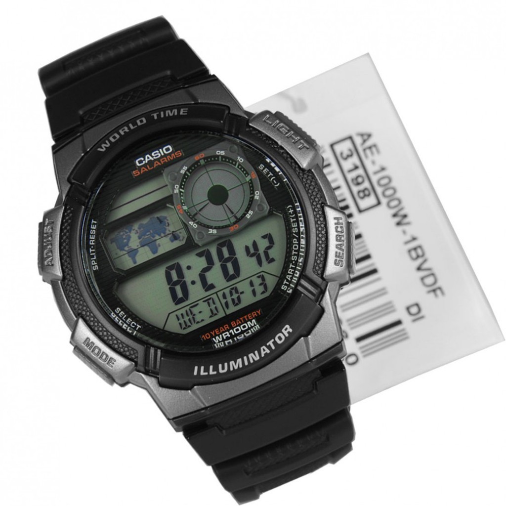 Jual Casio World Time AE1000W Black Silver - Rubber Strap - Digital ...