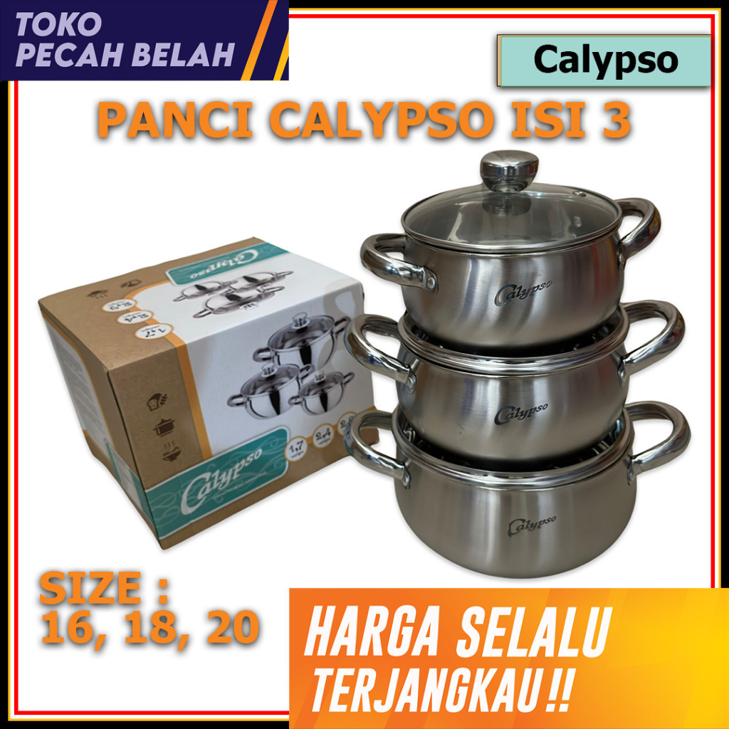 Jual Panci Masak Air Panci Tutup Kaca Calypso isi 3 set C-451 (16-20 ...
